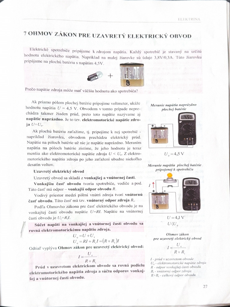 Ohmov Zákon Pre Uzavretý Elektricky Obvod | PDF