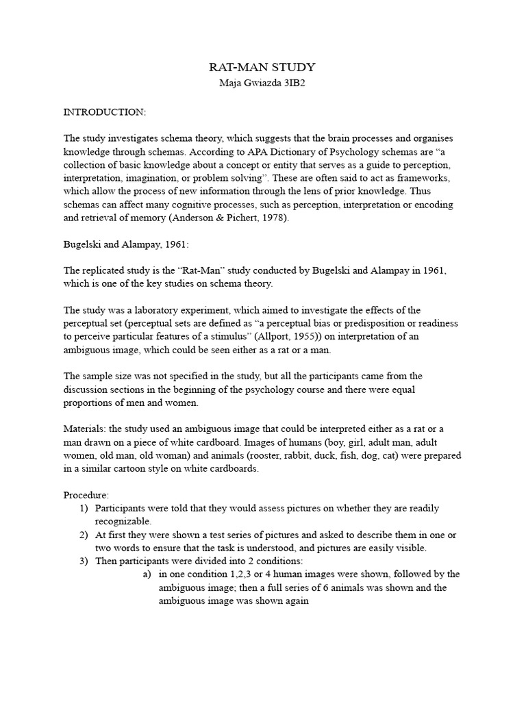 Rat-Man Experiment on Schema Theory | PDF | Perception | Schema ...