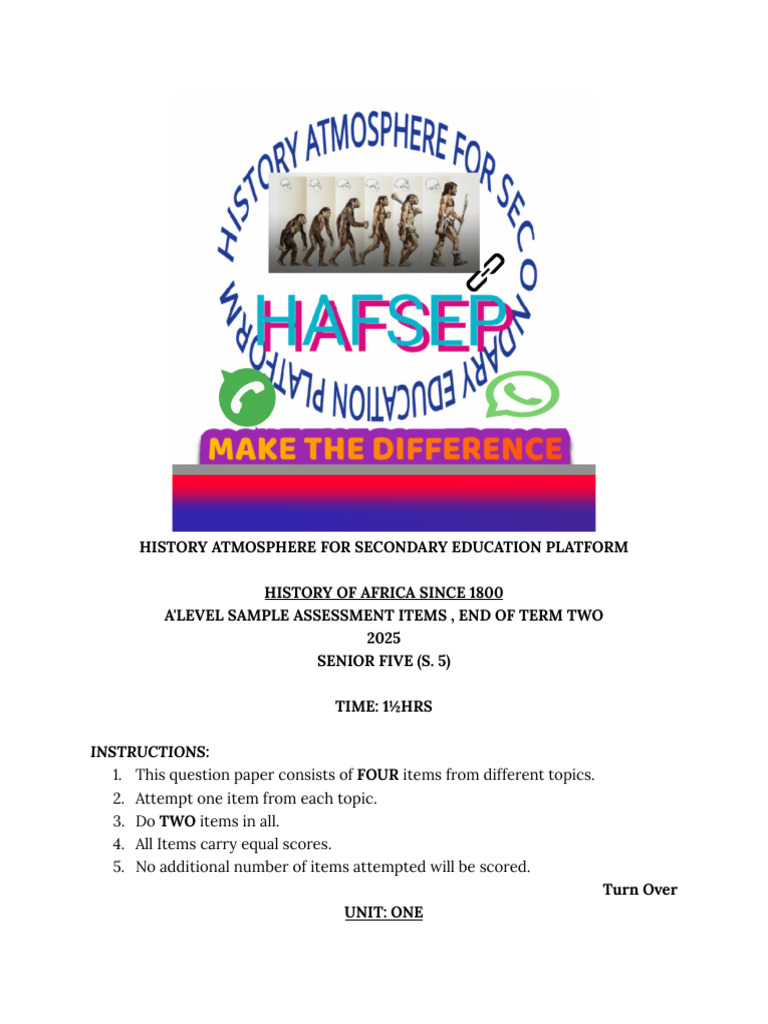 History of Africa Since 1800 S. 5 Sample Assessment Items Term Two 2025 ...