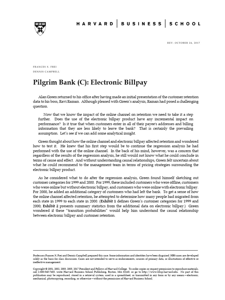 Pilgrim Bank: Impact of Electronic Billpay | PDF