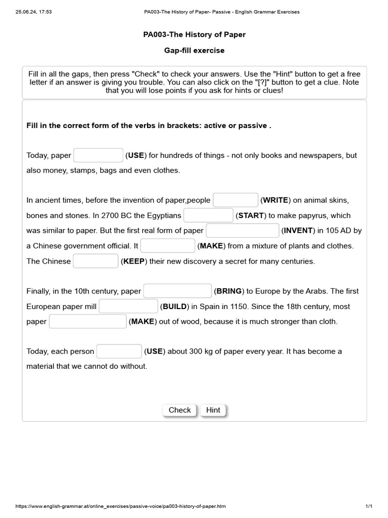 History of Paper: A Grammar Exercise | PDF