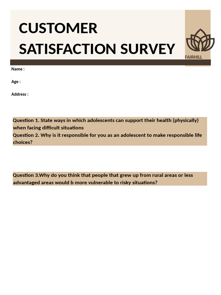 Adolescent Health and Choices Survey | PDF