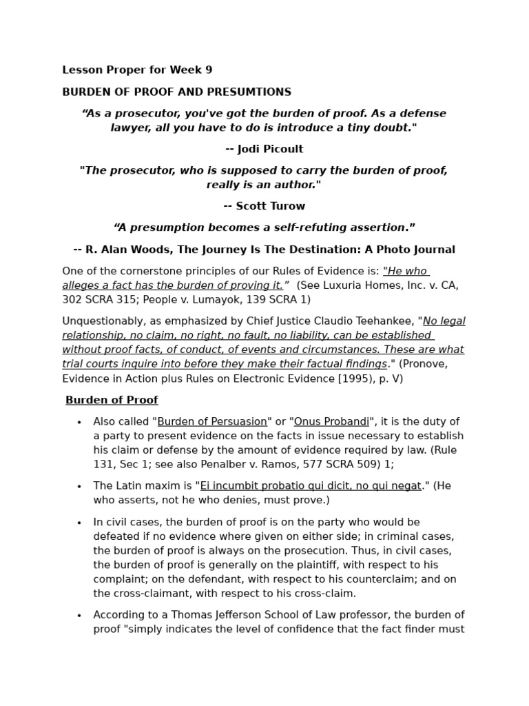 Burden of Proof and Legal Presumptions | PDF | Burden Of Proof (Law ...