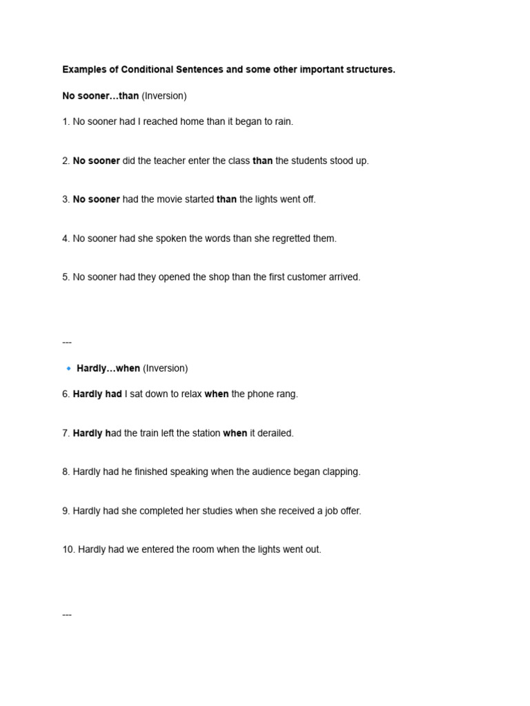 Examples of Conditional Sentences and Some Other | PDF