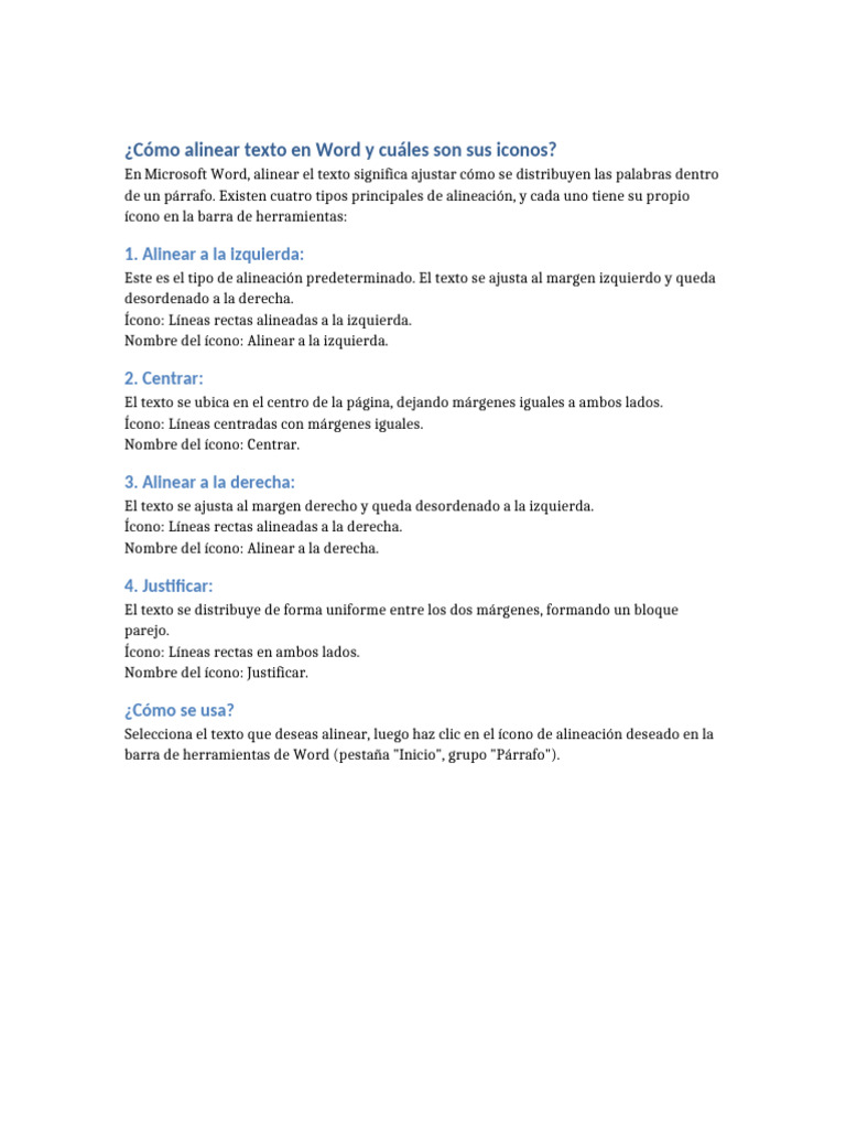 Alineación de texto en Word: iconos y tipos | PDF