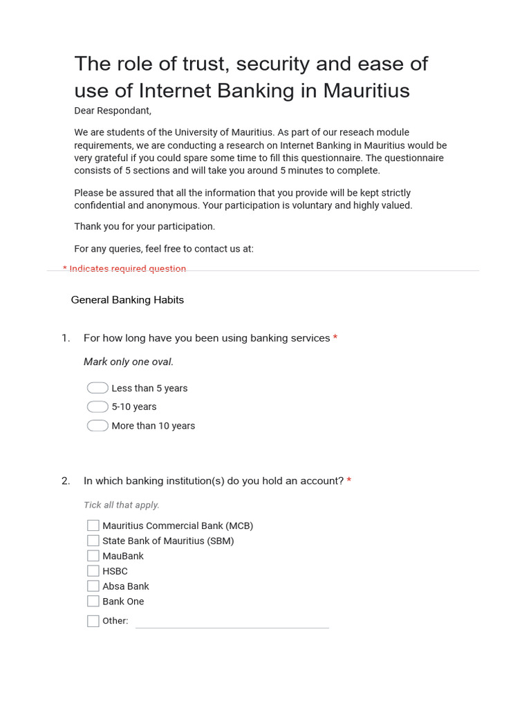Questionaire - Internet Banking | PDF | Online Banking | Banks & Banking