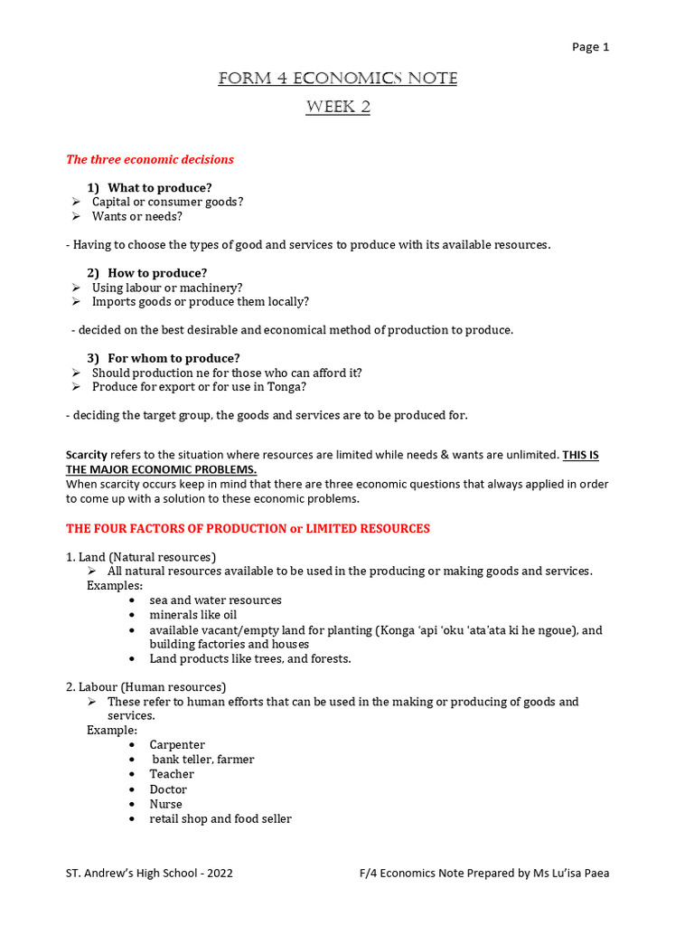 Form 4 Economics Note 2 | PDF | Economics | Goods