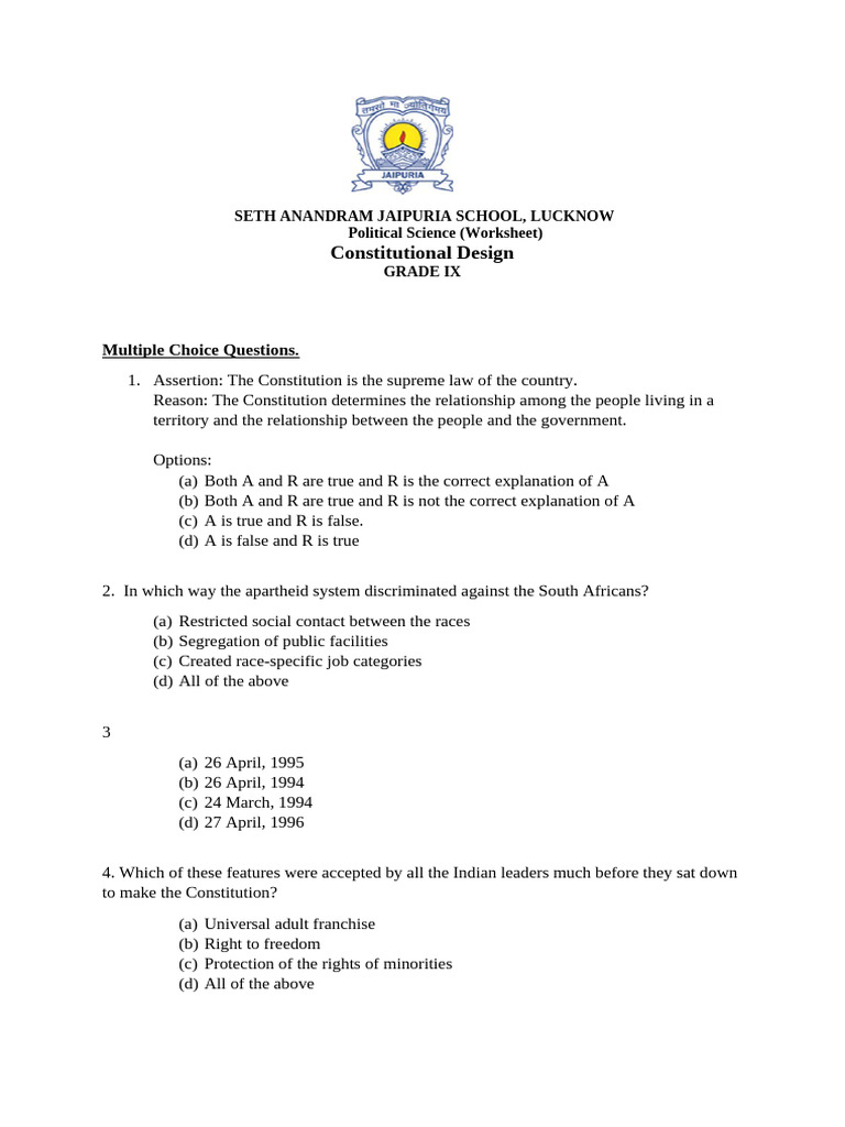 Constitutional Design Worksheet - 102501 | PDF | Government | Justice