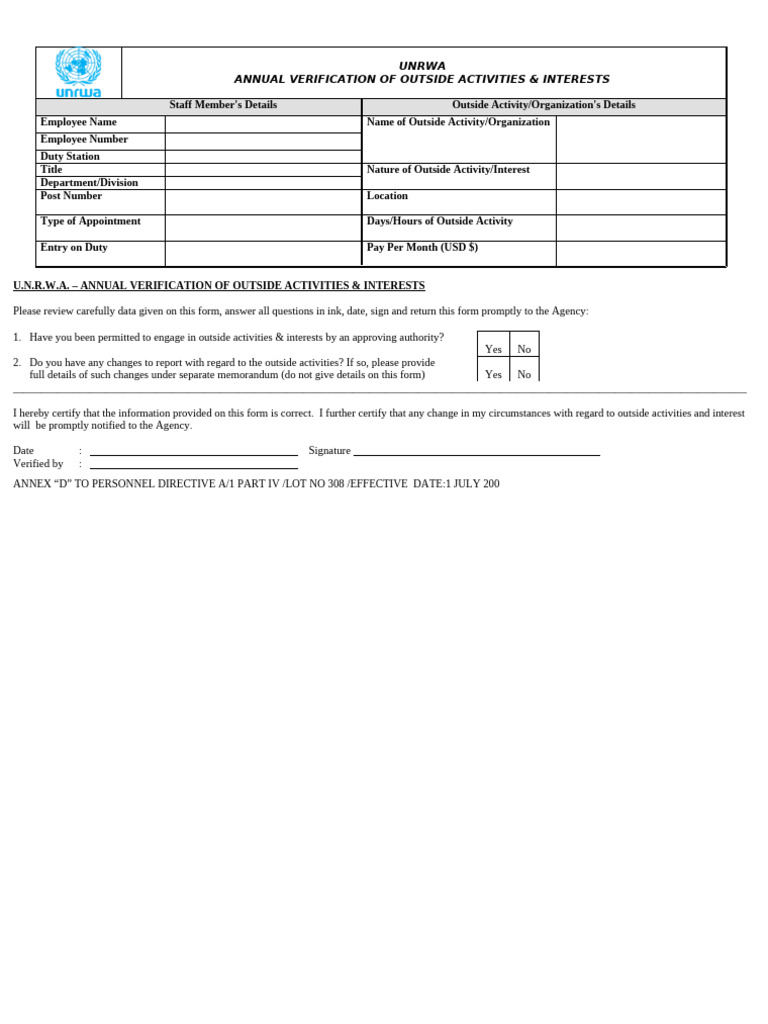 Annual Verification of Outside Activities | PDF
