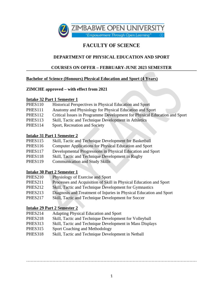 Courses On Offer - Semester Feb-Jun 2023 - Pes 4 Years | PDF | Sports