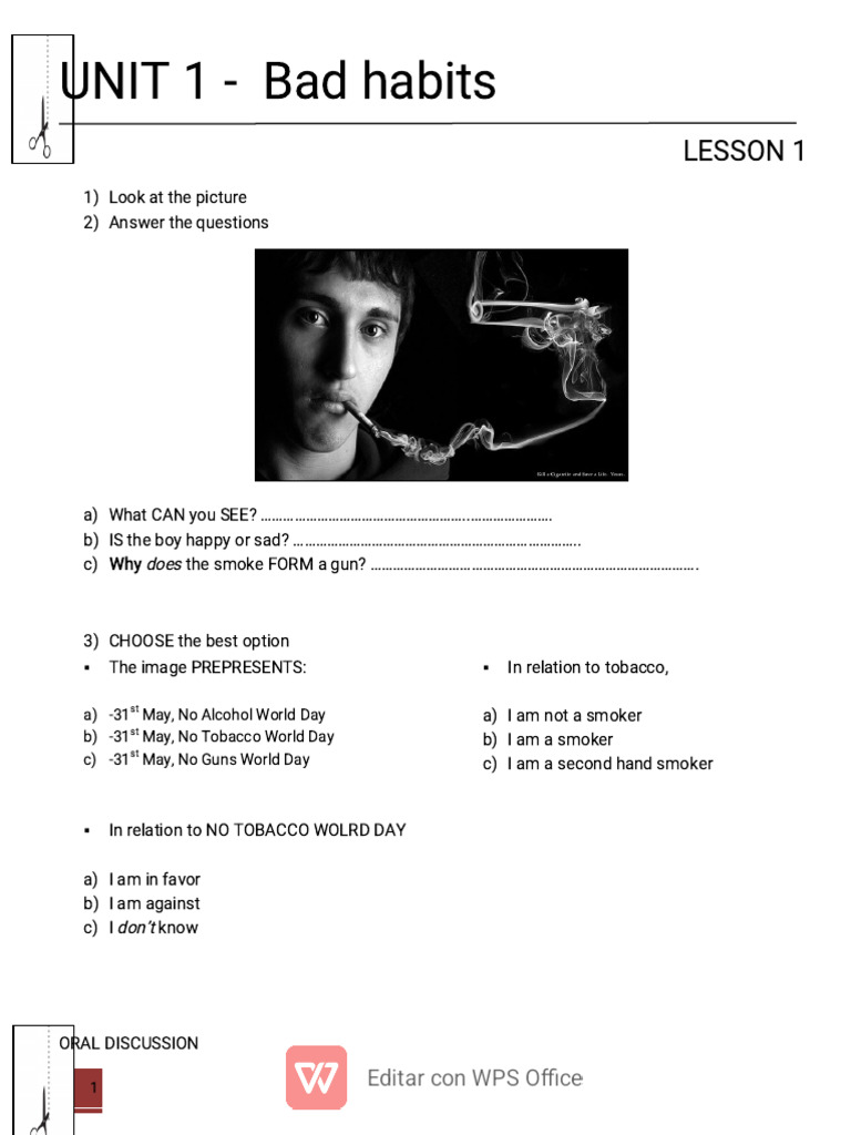 Bad Habits and Tobacco Awareness Activities | PDF | Tobacco Smoking ...