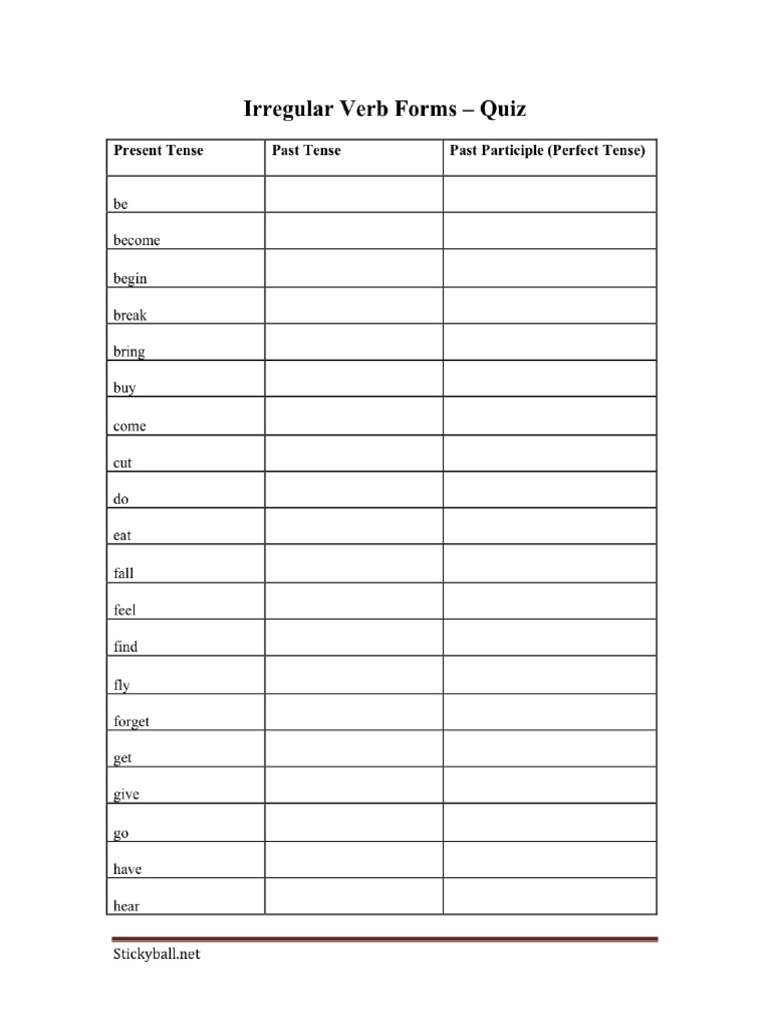 Irregular Verb Quiz | PDF