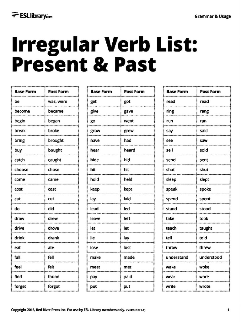 Irregular Verbs - Speaking Practice | PDF