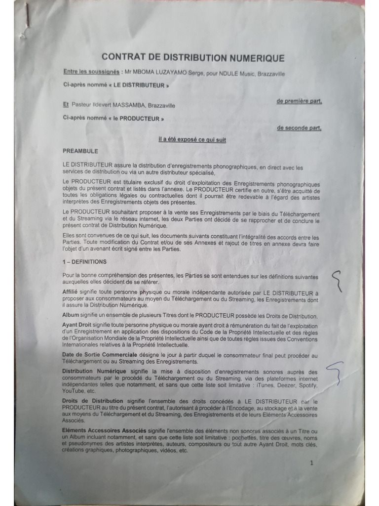 Contrat de Distribution Numérique | PDF