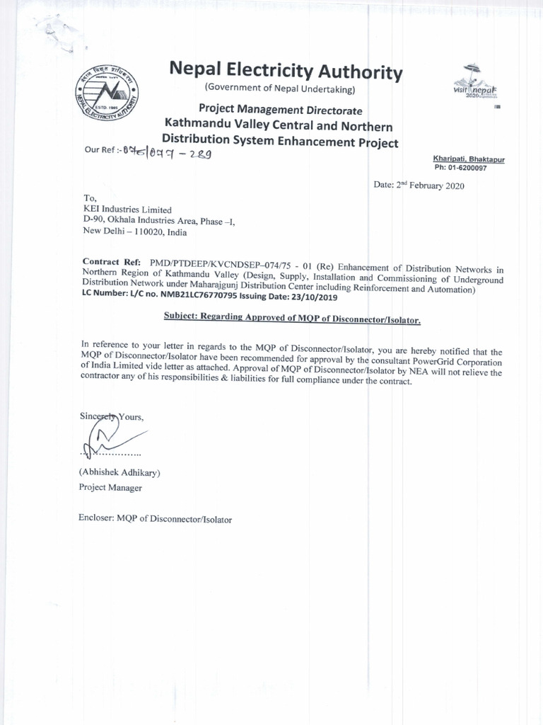 Regarding Approved of MQP of Disconnector Isolator. | PDF