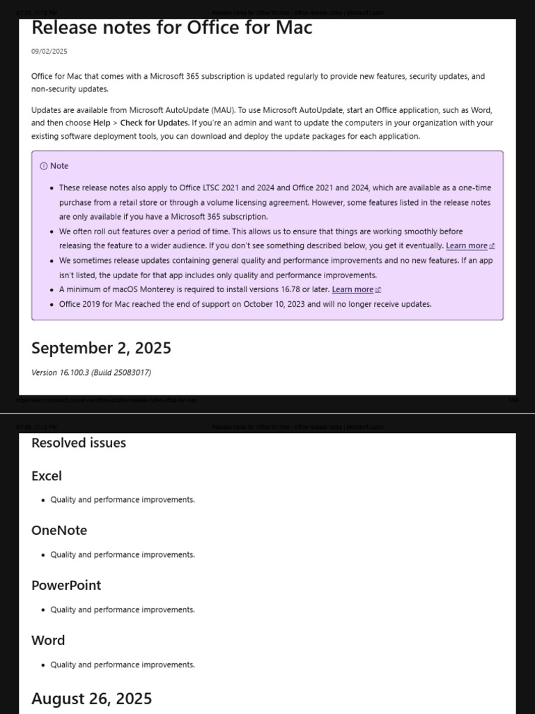 Office for Mac Release Notes - Nov 2025 | PDF | Microsoft Office ...