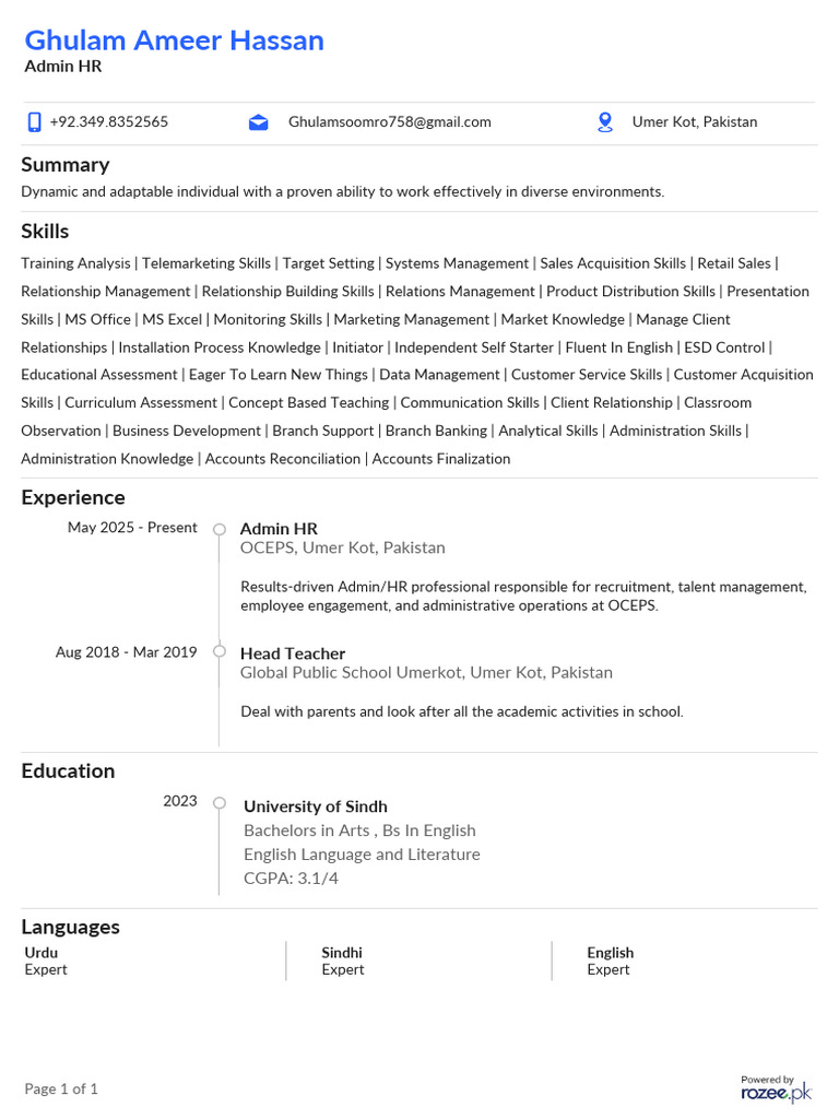 Admin HR Professional Profile | PDF