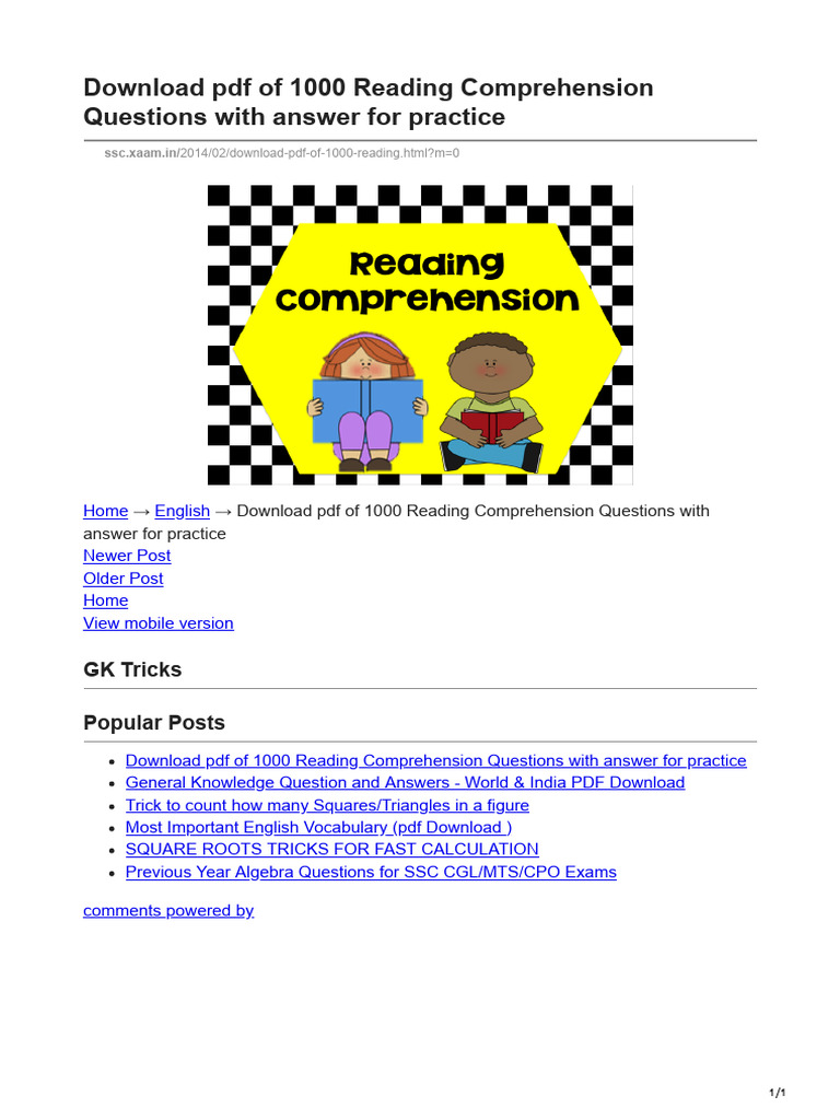 SSC - Xaam.in-Download PDF of 1000 Reading Comprehension Questions With ...