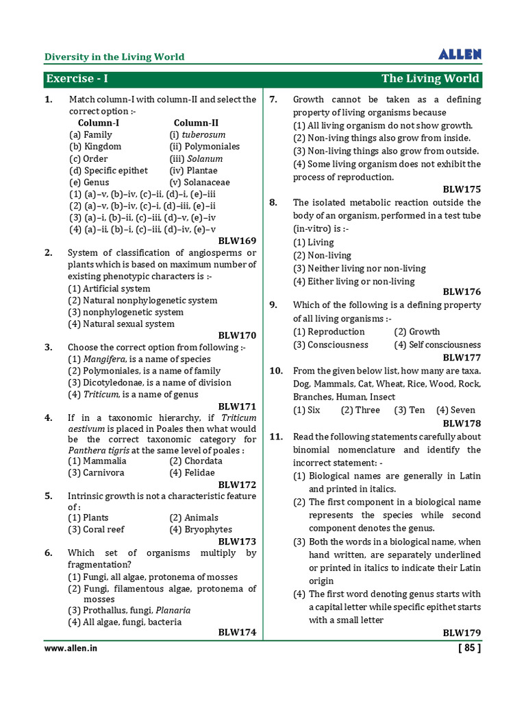 Botany Allen Extra Edge Module | PDF | Biological Classification | Organisms