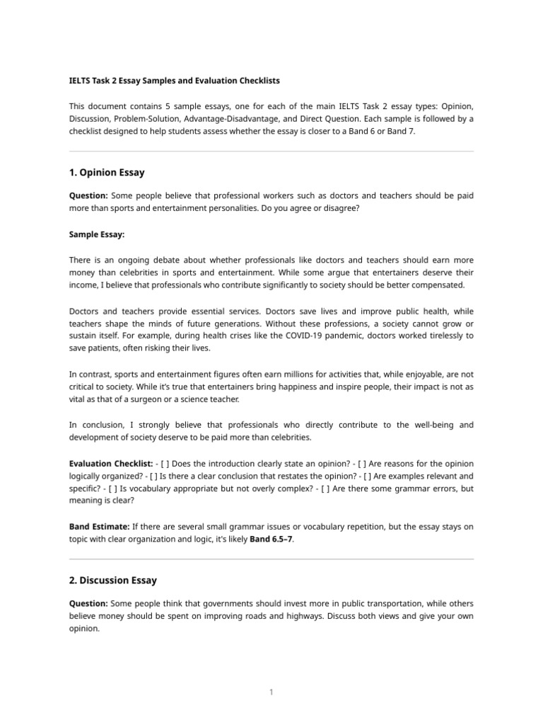 IELTS Task 2 Essay Samples & Checklists | PDF | Public Transport | Traffic