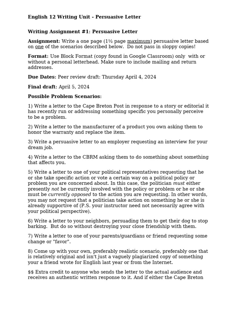 (Template) Persuasive - Writing Assignment - 1 | PDF