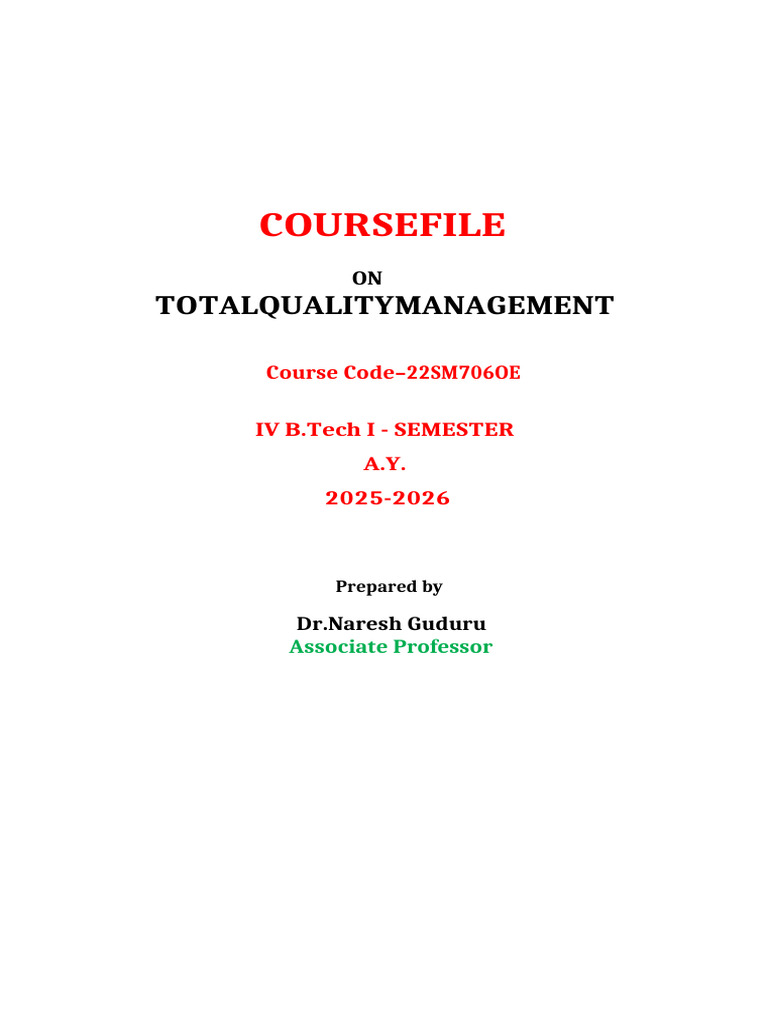 Total Quality Management Course File | PDF | Engineering | Quality ...