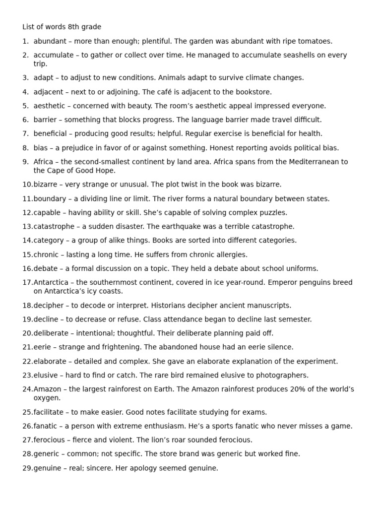 8th Grade English Vocabulary List | PDF | Jupiter | Mercury (Planet)