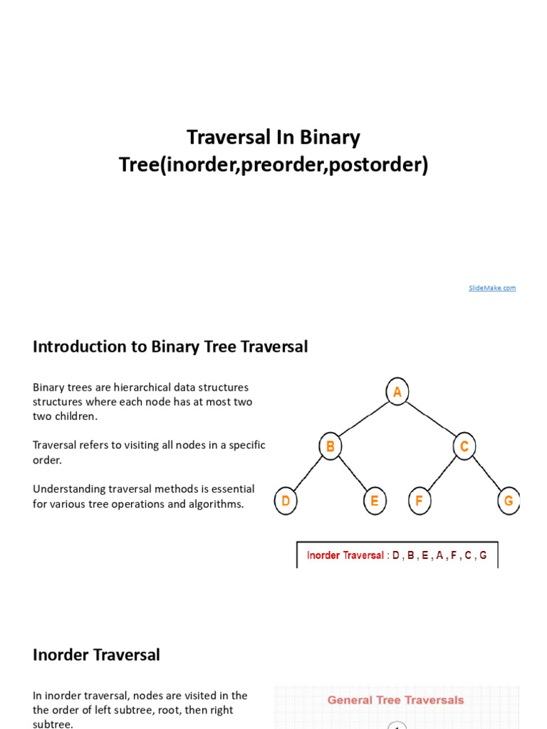Traversal in Binary Tree (Inorder, Preorder, Postorder) | PDF