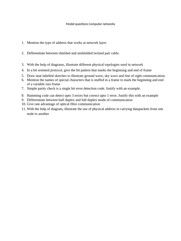 Model Questions Computer Networks | PDF