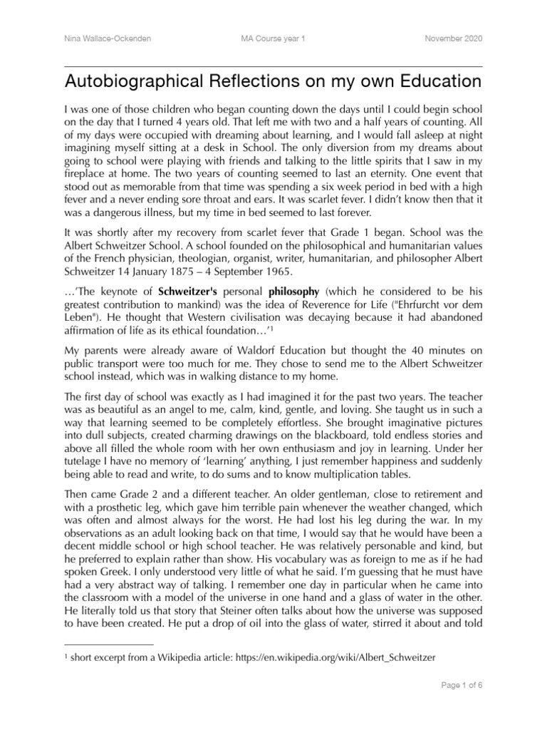 Autobiography of Early Education Experiences | PDF