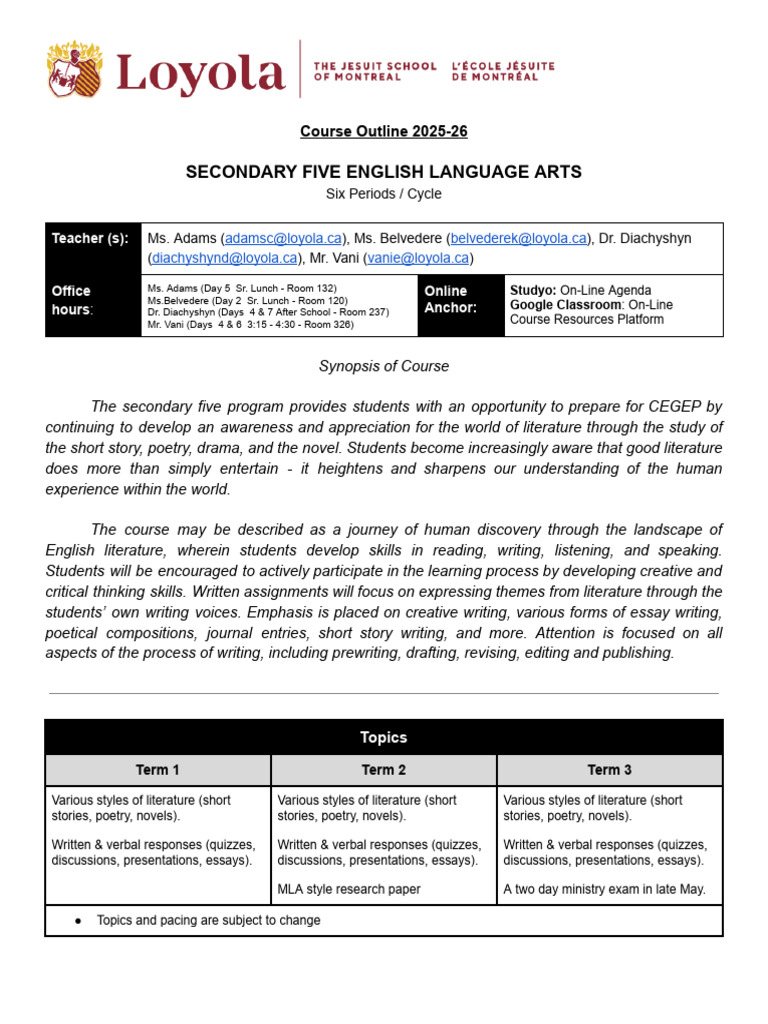 Secondary Five English Language Arts Course | PDF | Homework | Plagiarism