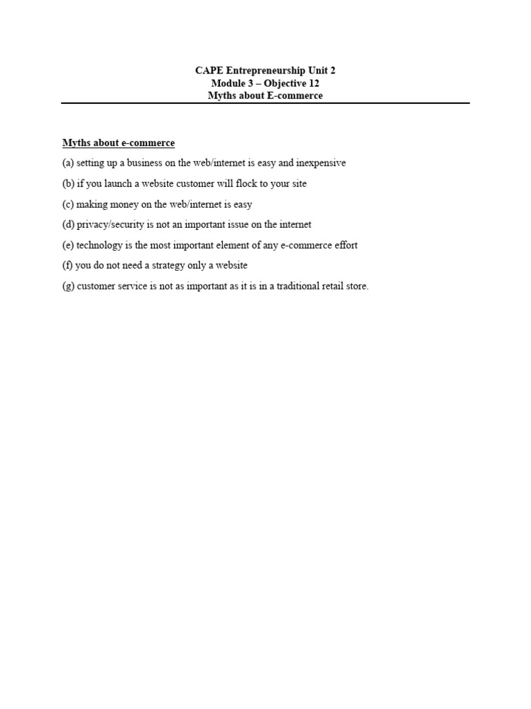 Objective 12 - Myths About E-Commerce | PDF