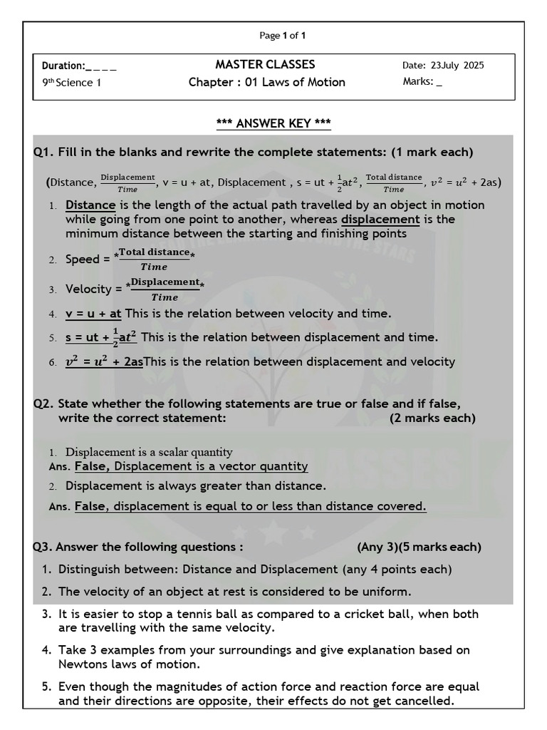 STD 9th Sci 1 CHP1 (Ans Key) | PDF
