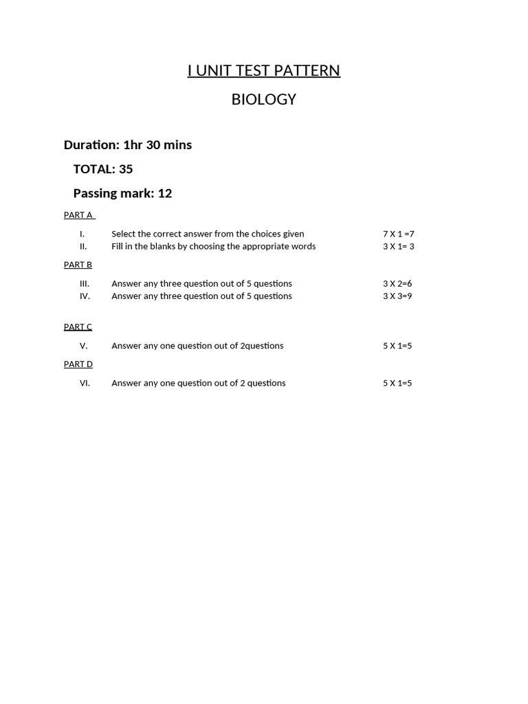 Biology Unit Test Format | PDF