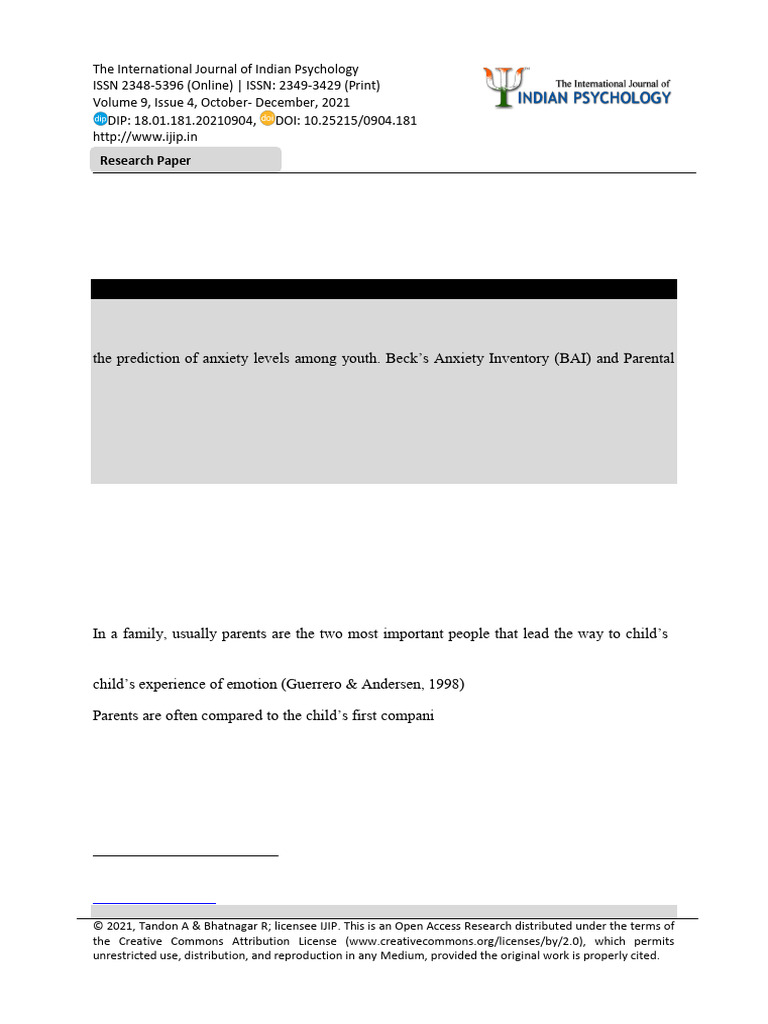 Parenting Styles and Youth Anxiety Levels | PDF | Parenting | Anxiety