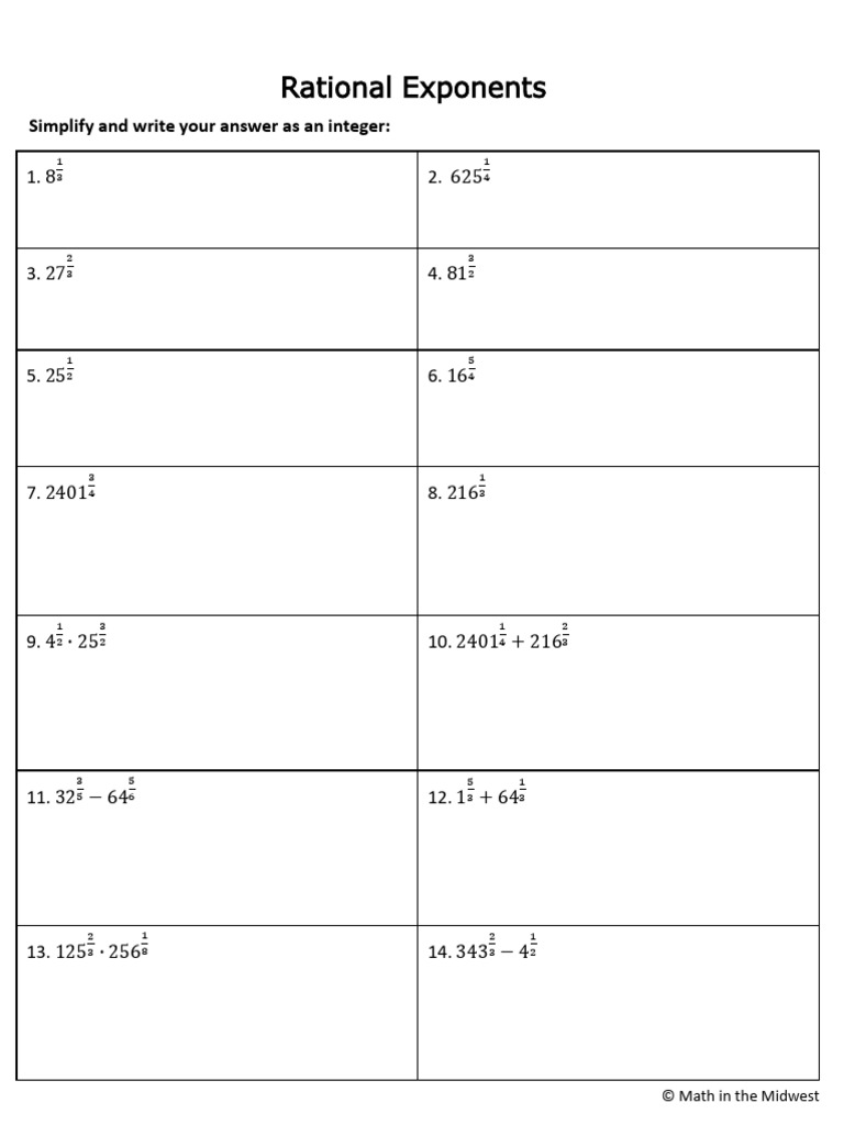 Simplifying Rational Exponents Worksheet | PDF | Exponentiation | Chess ...