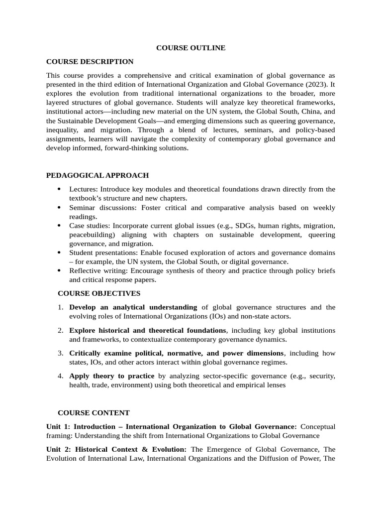 Global Governance Course Overview | PDF | Governance | Global Governance
