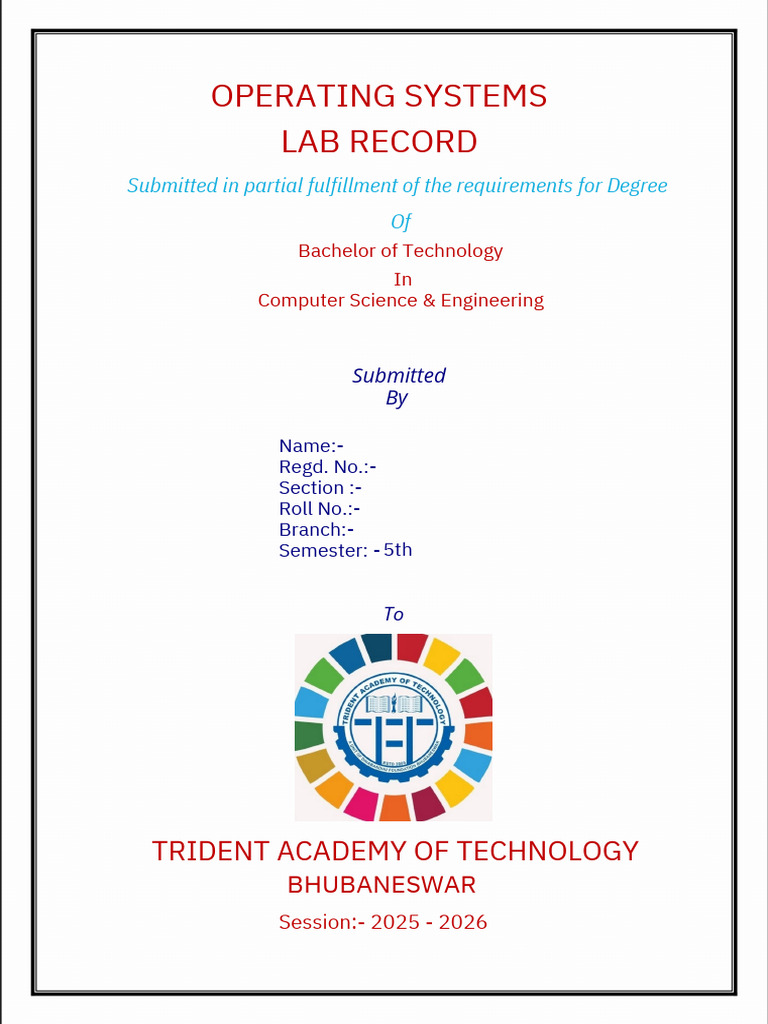 Operating Systems Lab Record 2025-2026 | PDF