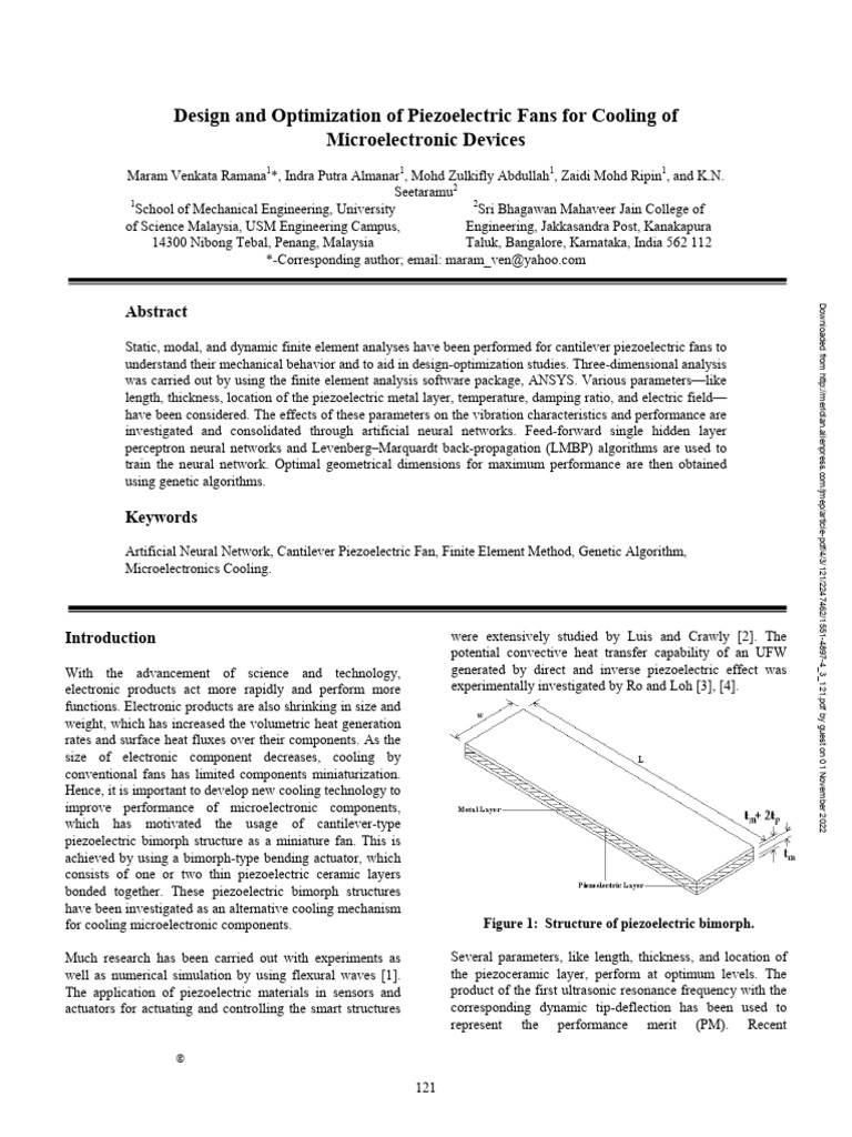 Design and Optimization of Piezoelectric Fans For Cooling of ...