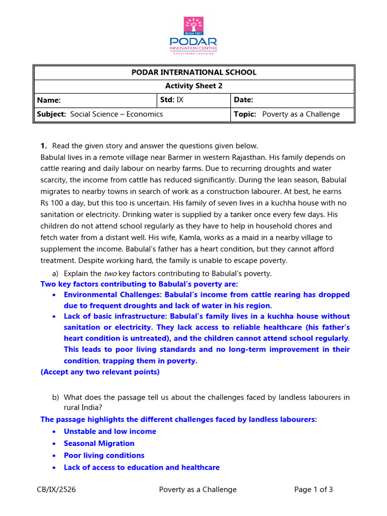AS - Activity Sheet2 - CB - IX - SSC - Poverty As A Challenge | PDF ...