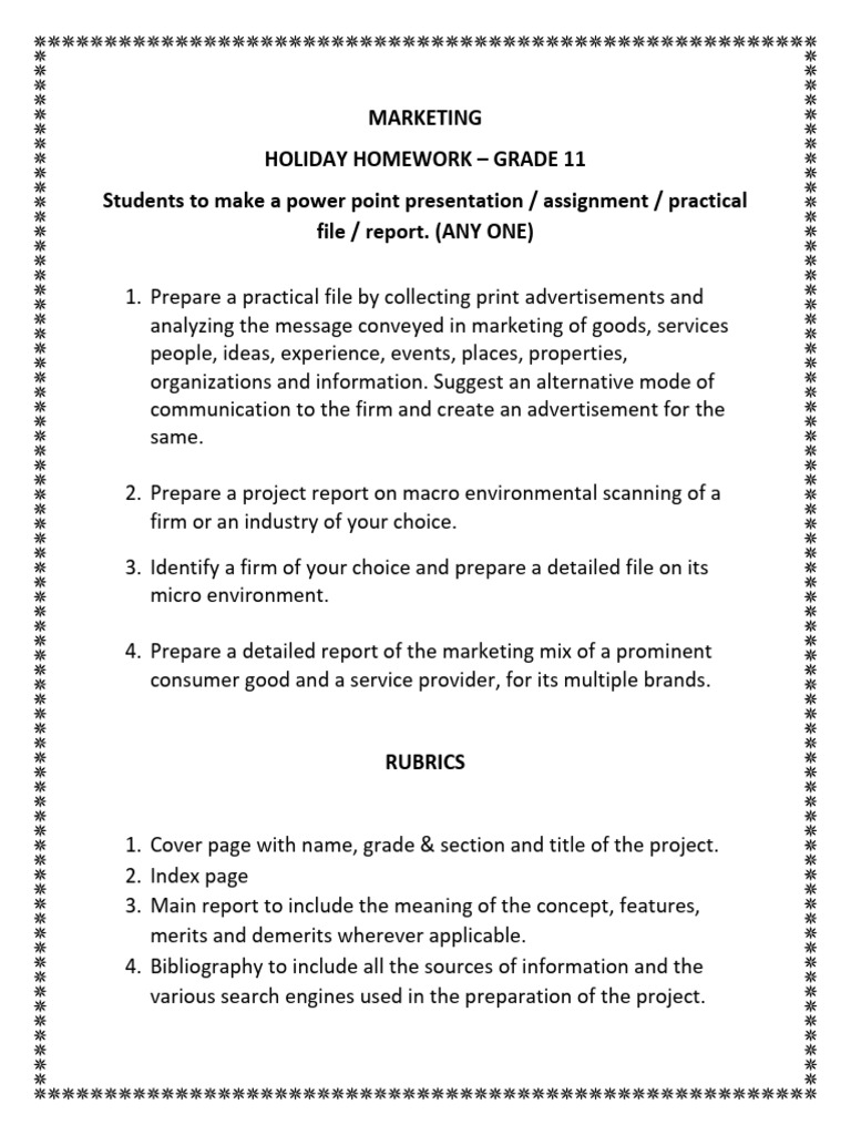 Grade 11 Marketing Homework Guide | PDF