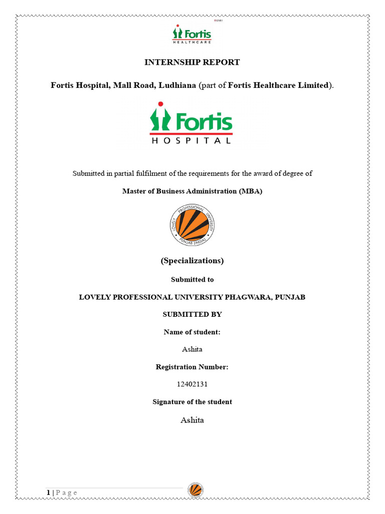 Internship Report: Fortis Hospital MBA | PDF | Recruitment | Health Care