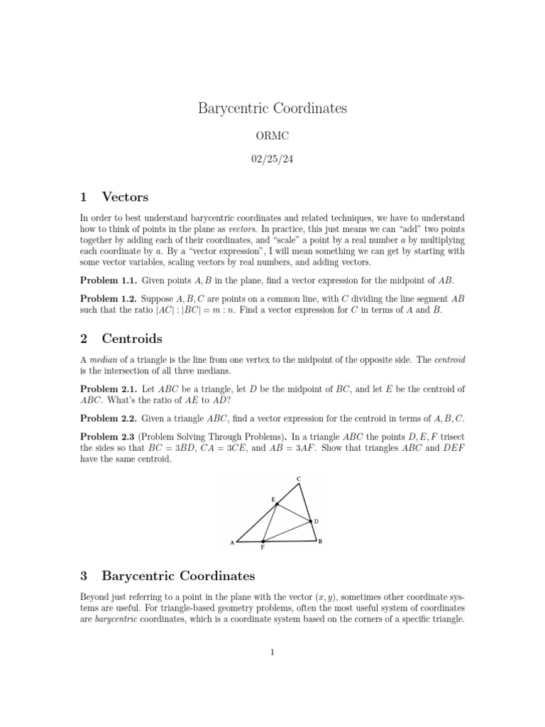 Barycentric Coordinates Examples | PDF | Triangle | Area
