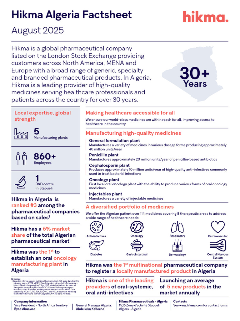 Hikma Algeria Factsheet Aug 2025 en | PDF | Pharmaceutical Industry ...