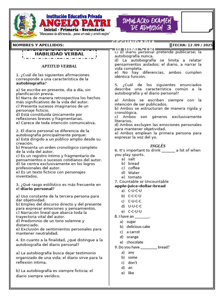 2-9 Simulacro Secundaria | PDF | Imperio Inca | Neutrón
