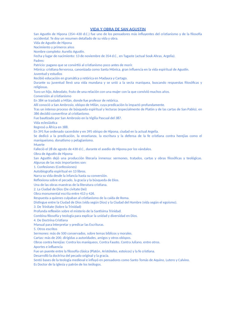 Vida de Aurelio Agustín de Hipona | PDF | Agustín De Hipopótamo ...