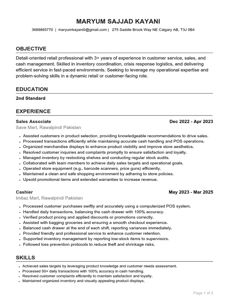 Maryum Sajjad Kayani | PDF | Point Of Sale | Business
