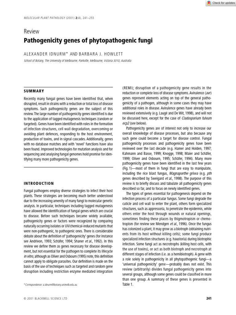 Molecular Plant Pathology - 2001 - Idnurm - Pathogenicity Genes of ...