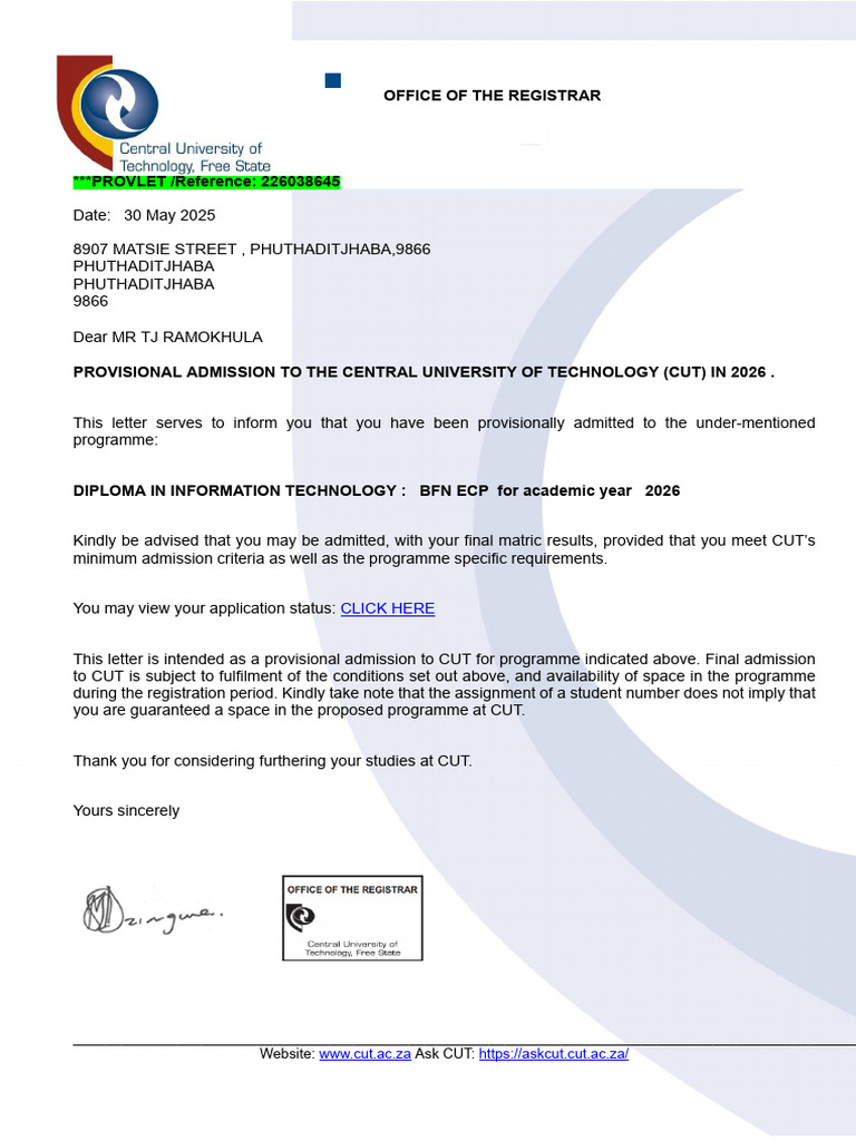 Office of The Registrar: Click Here | PDF