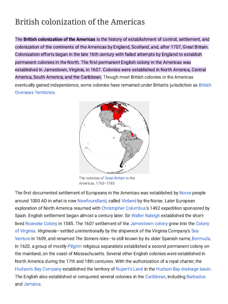 British Colonization of the Americas - Wikipedia | PDF | British ...
